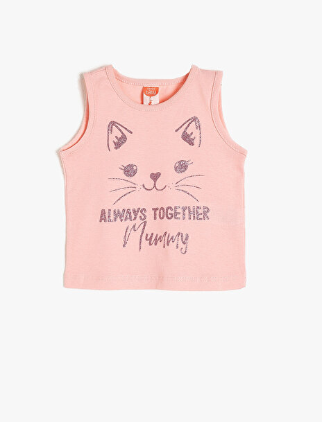 Koton Kız Çocuk Kedi Baskılı 100% Pamuk Atlet