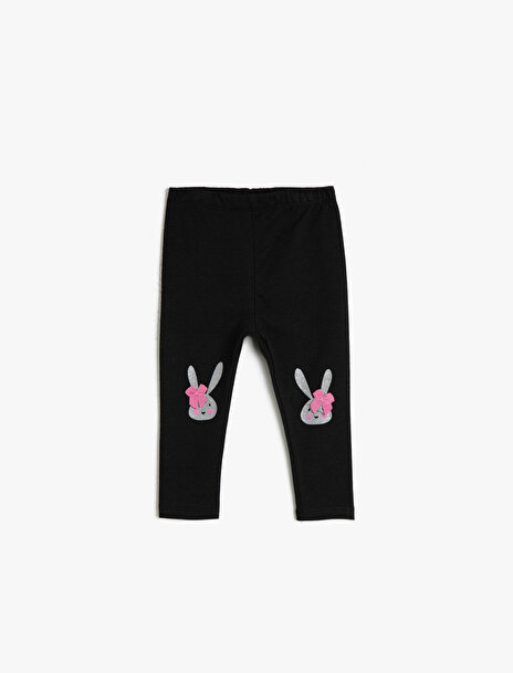 Koton Kız Çocuk Esnek Yumuşak Kumaştan Simli Baskılı Uzun Boy Tayt