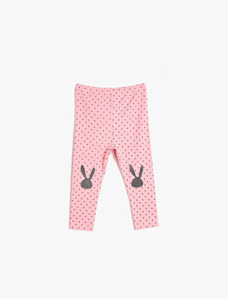 Koton Kız Çocuk Esnek Kumaştan Puantiyeli Dizlerde Yumuşak Tüylü Baskılı Uzun Boy Tayt