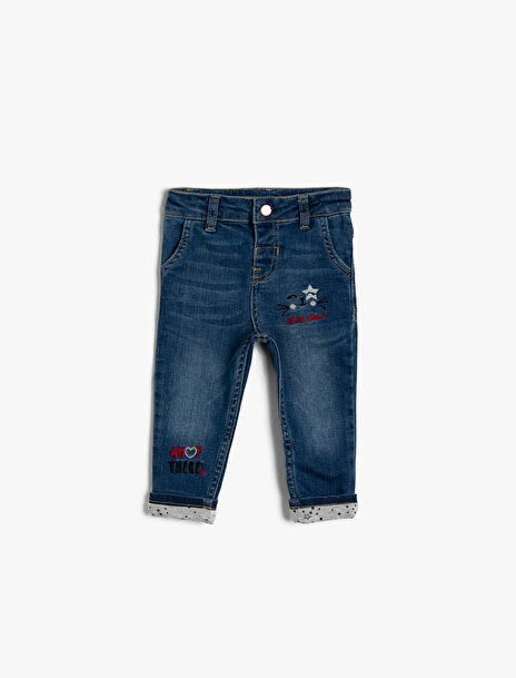 Koton Kız Çocuk İşlemeli Jean Pantolon