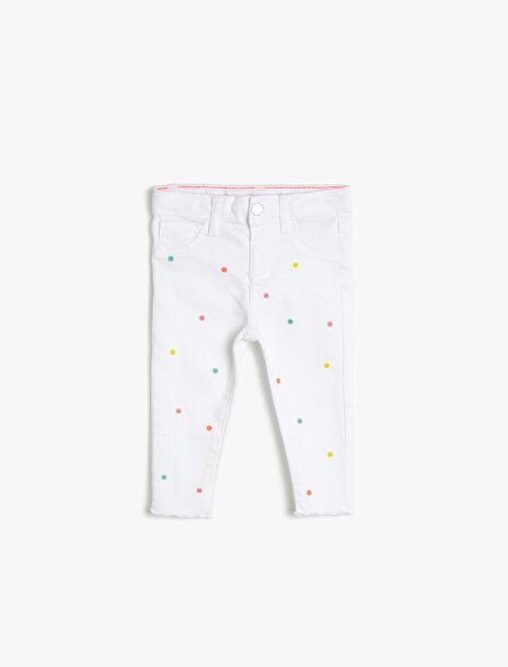 Koton Kız Çocuk İşlemeli Jean Pantolon