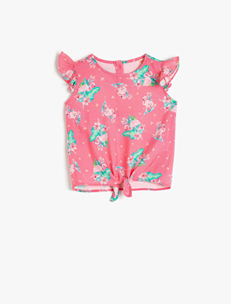 Koton Kız Çocuk Baskılı Kayık Yaka Fırfırlı Bluz