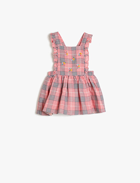 Koton Kız Çocuk Askılı Kolsuz Fırfır Detaylı Kareli İşlemeli Elbise Koton Kız Çocuk Askılı Kolsuz Fırfır Detaylı Kareli İşlemeli Elbise