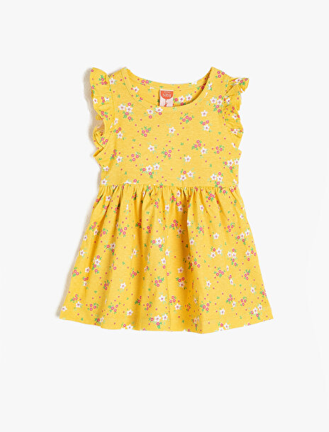 Koton Kız Çocuk Çiçek Desenli Fırfır Kollu Beli Büzgülü Elbise