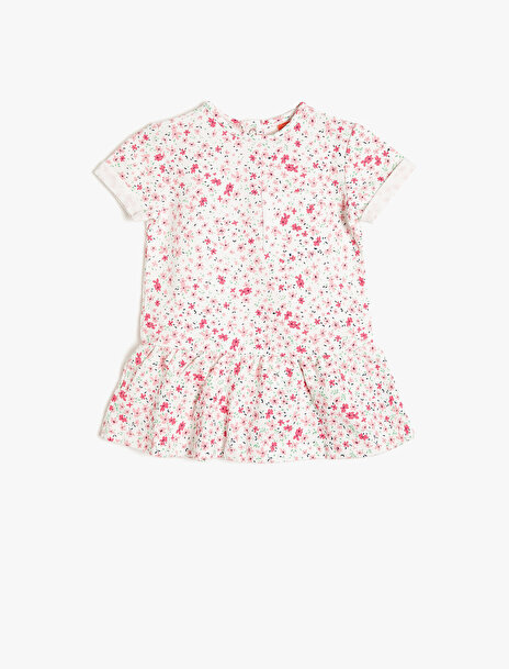 Koton Kız Çocuk Çiçek Desenli Bisiklet Yaka Kısa Kollu Elbise