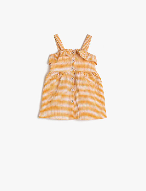 Koton Kız Çocuk Fırfırlı Kareli Mini Elbise