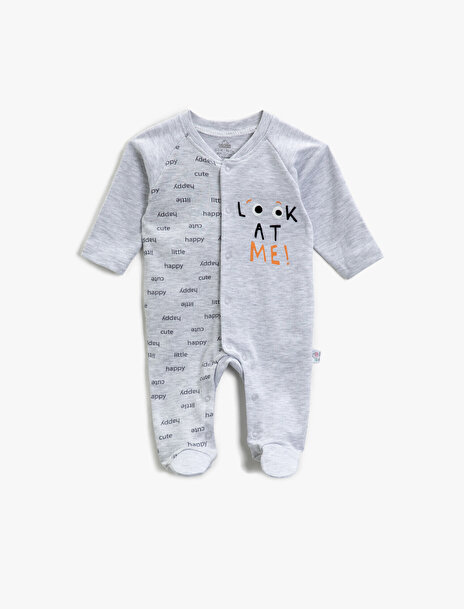 Koton Erkek Çocuk Bibaby Tulum Yazılı Baskılı Uzun Kollu Pamuklu