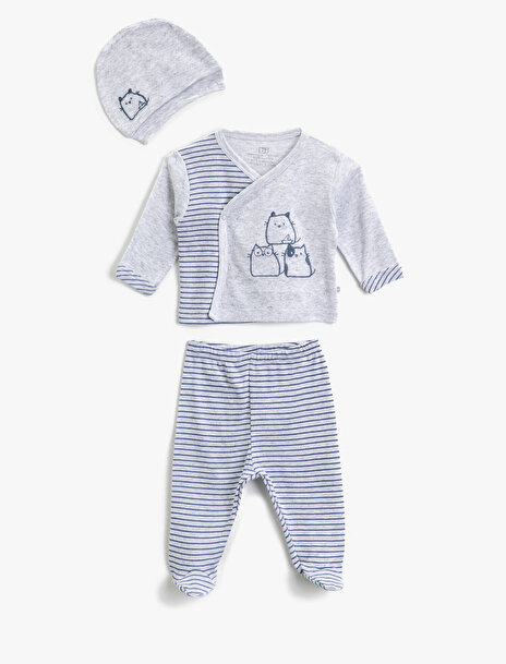 Koton Erkek Çocuk Çizgili Takım Baskılı Pamuklu Bibaby