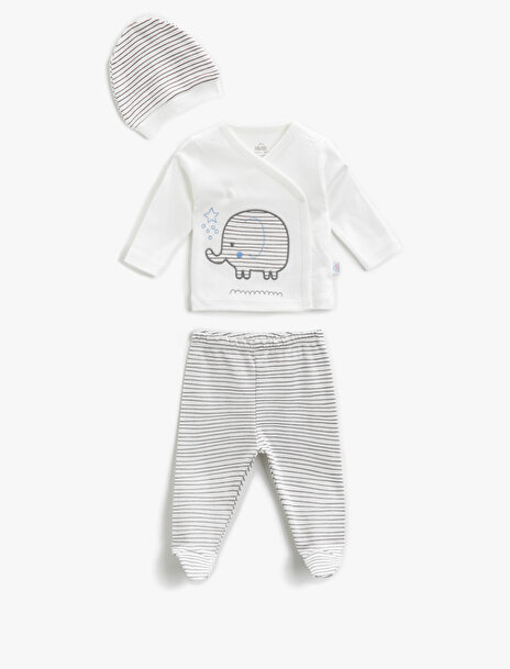 Koton Erkek Çocuk Bimini Çizgili Takım Pamuklu Şapkalı