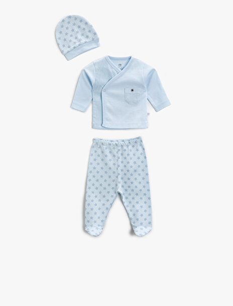 Koton Erkek Çocuk Desenli Takım Şapkalı Pamuklu Çizgili Bibaby