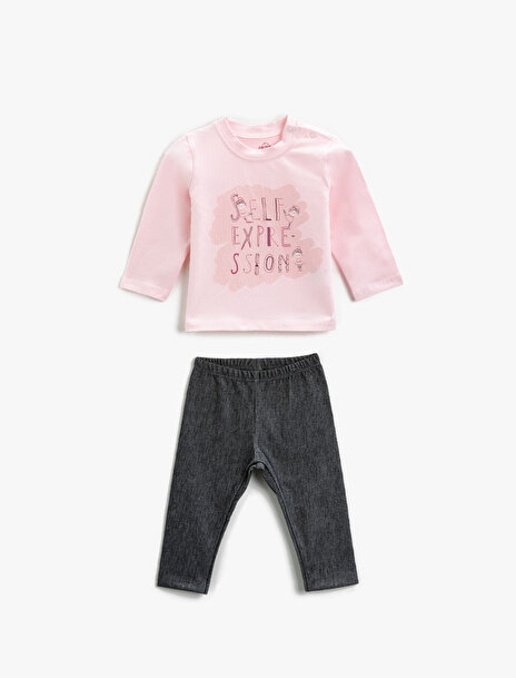 Koton Kız Çocuk Bi Mini Yazılı Eşofman Takımı Pamuklu