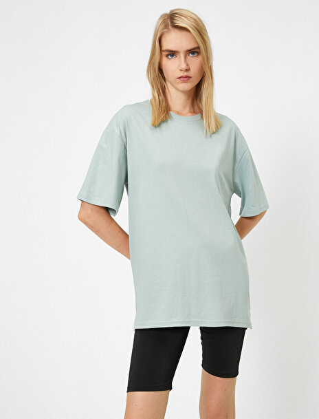 Koton Kadın Bisiklet Yaka Kısa Kollu Boyfriend Tişört