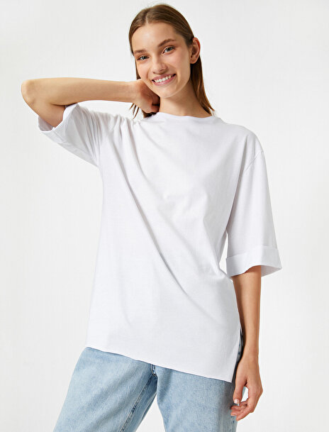 Koton Kadın Bisiklet Yaka Boyfriend T-Shirt