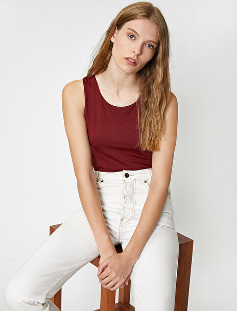 Koton Kadın Kolsuz Badi Halter Yaka Çıt Çıtlı