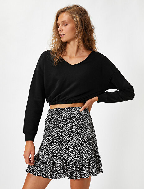Koton Kadın V Yaka Crop Sweatshirt