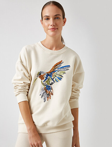 Koton Kadın Bisiklet Yaka Pullu Sweatshirt