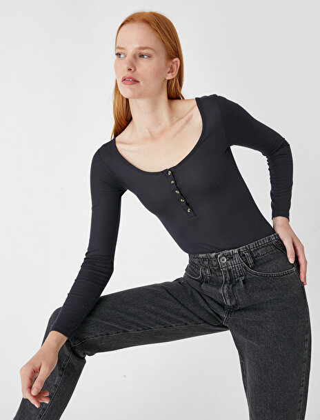 Koton Kadın Uzun Kollu Badi Çıtçıtlı Önü Düğmeli