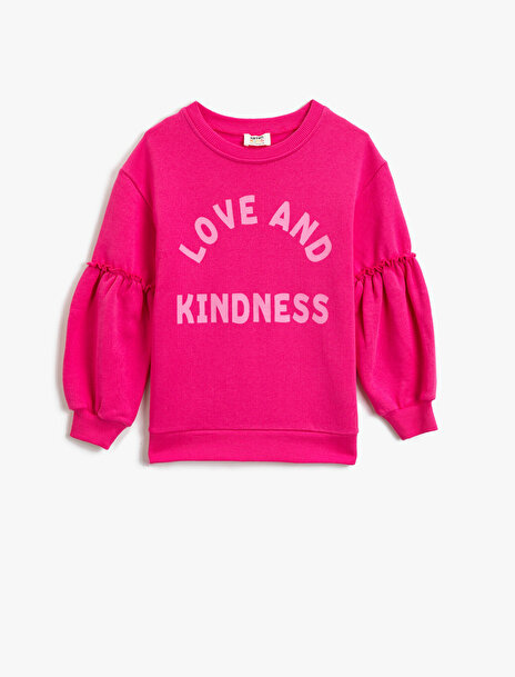 Koton Kız Çocuk Pamuklu Yazılı Baskılı Bisiklet Yaka Sweatshirt