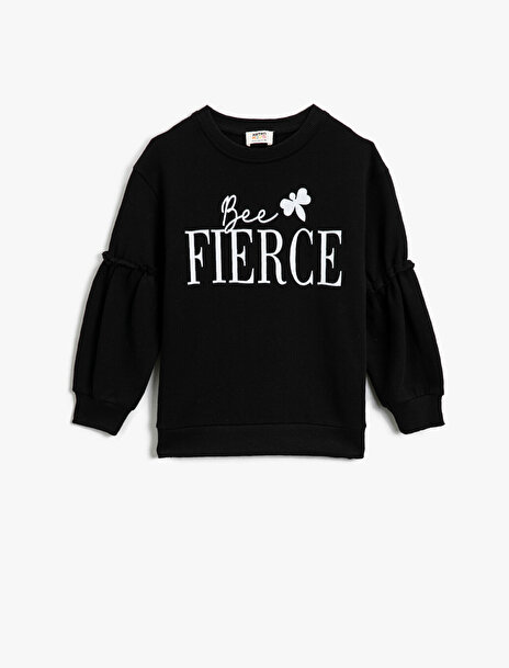 Koton Kız Çocuk Pamuklu Yazılı Baskılı Bisiklet Yaka Sweatshirt