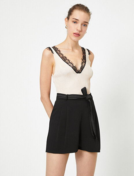 Koton Kadın Dantelli V Yaka Triko