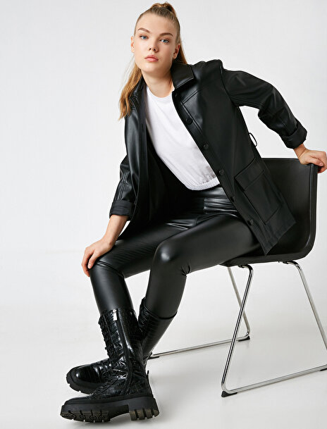 Koton Kadın İçi Peluşlu Deri Görünümlü Tayt