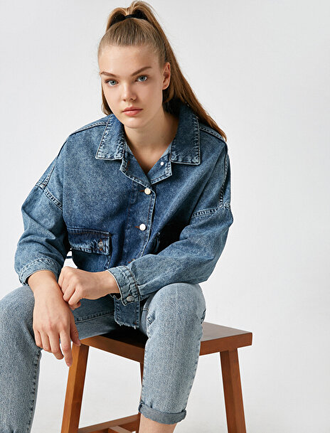 Koton Kadın %100 Pamuk Dügmeli Kot Blazer Ceket