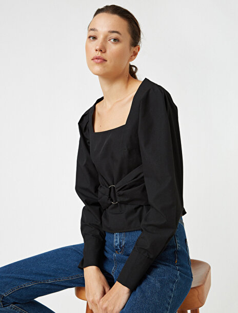 Koton Kadın Kemerli Balon Kol Bluz Koton Kadın Kemerli Balon Kol Bluz
