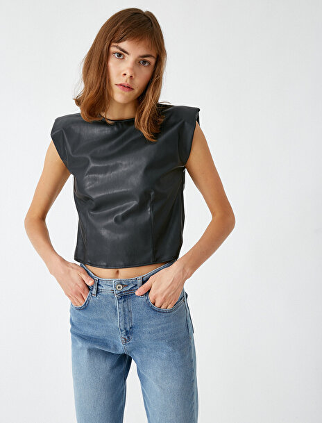 Koton Kadın Vatkalı Suni Deri Bluz