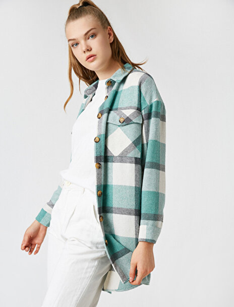 Koton Kadın Pamuklu Oversize Ekose Gömlek