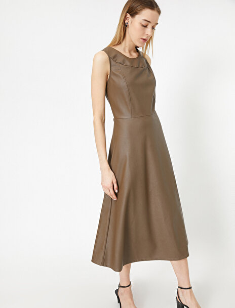 Koton Kadın Kolsuz Suni Deri Uzun Elbise