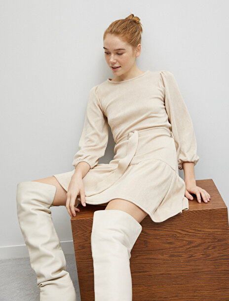 Koton Kadın Bisiklet Yaka Uzun Kollu Kemerli Elbise