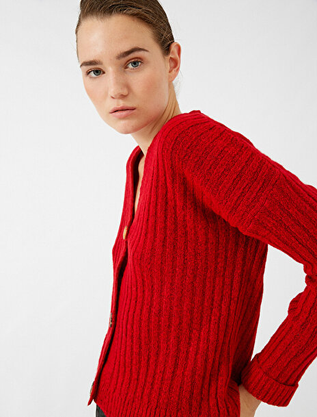 Koton Kadın V Yaka Düğmeli Triko Hırka