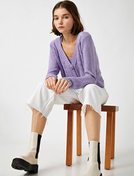 Koton Kadın Düğmeli Saç Örgülü Triko Takım