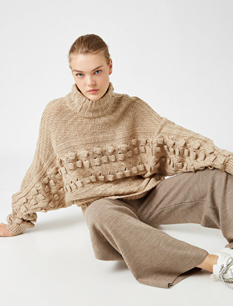 Koton Kadın Balıkçı Yaka Yarasa Kol Triko Kazak