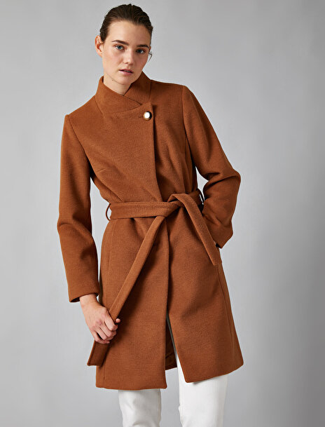 Koton Kadın Cepli Kemerli Kaşe Kaban