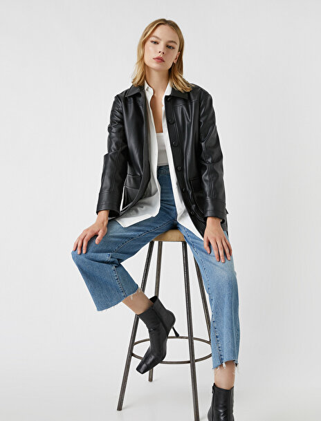 Koton Kadın Kemerli Cepli Suni Deri Blazer Ceket Koton Kadın Kemerli Cepli Suni Deri Blazer Ceket