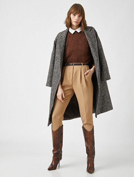 Koton Kadın Kemerli Kaşe Kaban