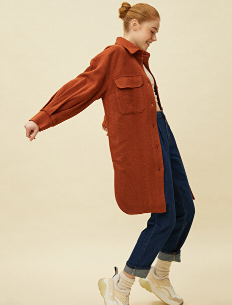 Koton Kadın Gömlek Ceket Uzun Kaşe