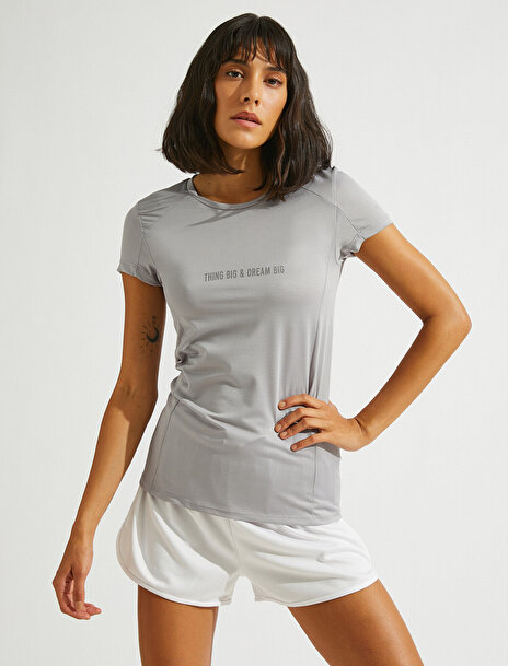 Koton Kadın Kısa Kollu Slogan Baskılı Reflektör Tişört