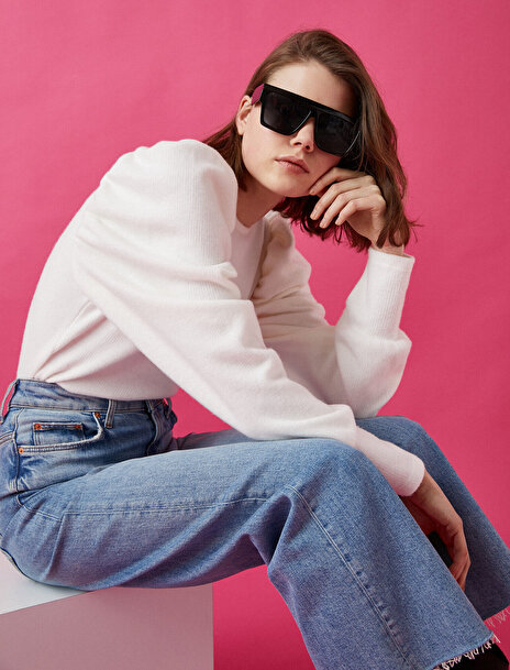 Koton Kadın Bisiklet Yaka Balon Kol Tişört