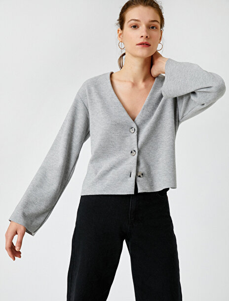 Koton Kadın Pamuklu Düğmeli V Yaka Hırka