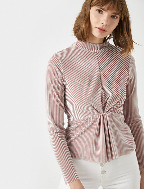 Koton Kadın Balıkçı Yaka Kadife Uzun Kollu Tişört