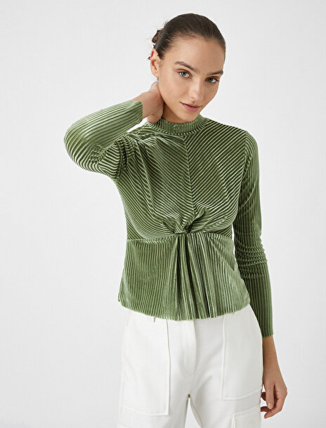 Koton Kadın Balıkçı Yaka Kadife Uzun Kollu Tişört