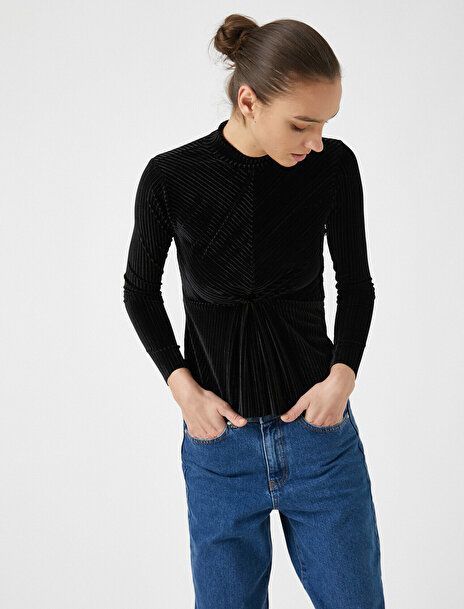 Koton Kadın Balıkçı Yaka Kadife Uzun Kollu Tişört