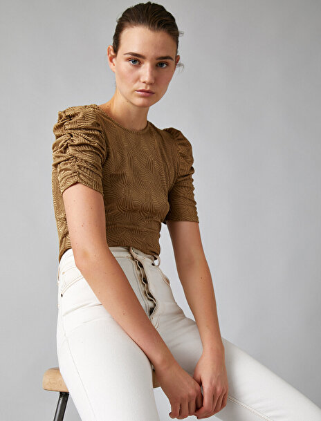 Koton Kadın Bisiklet Yaka Kısa Kollu Omuz Detaylı Bluz