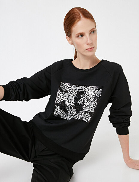 Koton Kadın Bisiklet Yaka Pullu Sweatshirt