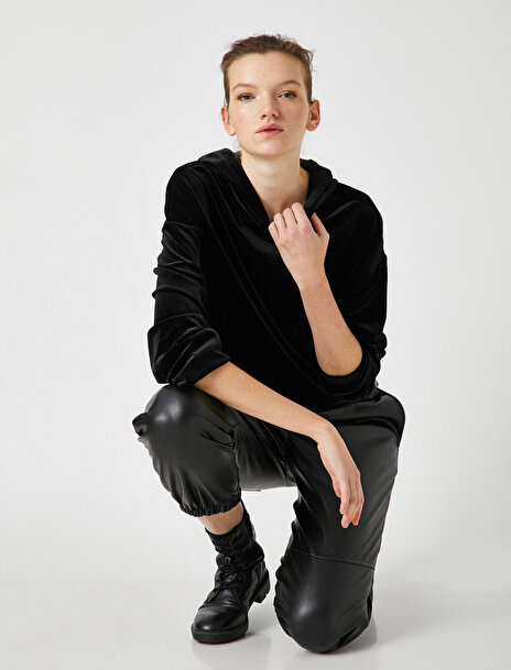 Koton Kadın Kapüşonlu Kadife Sweatshirt