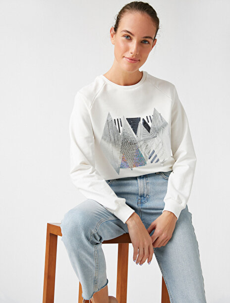 Koton Kadın Bisiklet Yaka Geometrik Payetli Sweatshirt