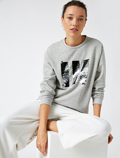 Koton Kadın Bisiklet Yaka Pullu Sweatshirt