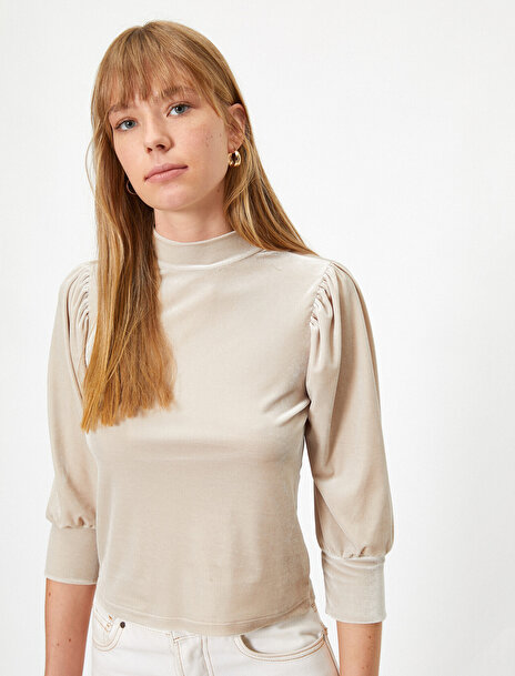 Koton Kadın Kadife Balıkçı Yaka Uzun Kollu Tişört